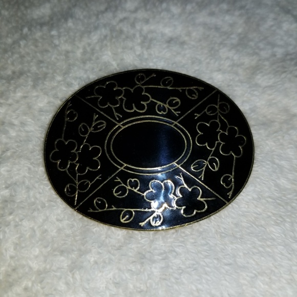 Jewelry | Vintage Black Enamel Brooch With Gold Outline | Poshmark